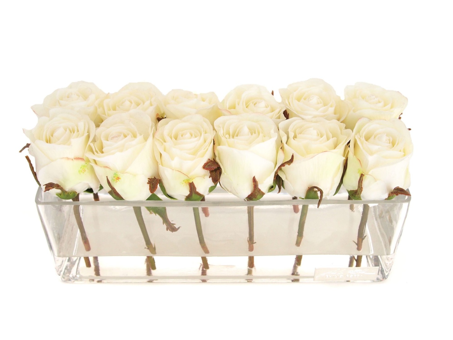 White Rose Buds 12" Rectangular Vase - Flowers Forever