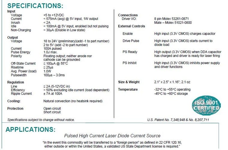 High Current Pulsed DC Laser Diode Driver 773 - SK-Advanced