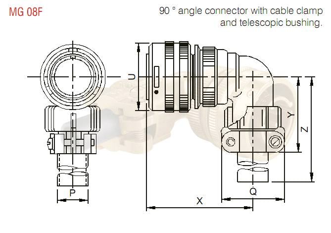 MG Connector - 90° angle connector with cable clamp and telescopic bushing
