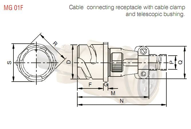 MG Connector - receptacle with cable clampand telescopic bushing
